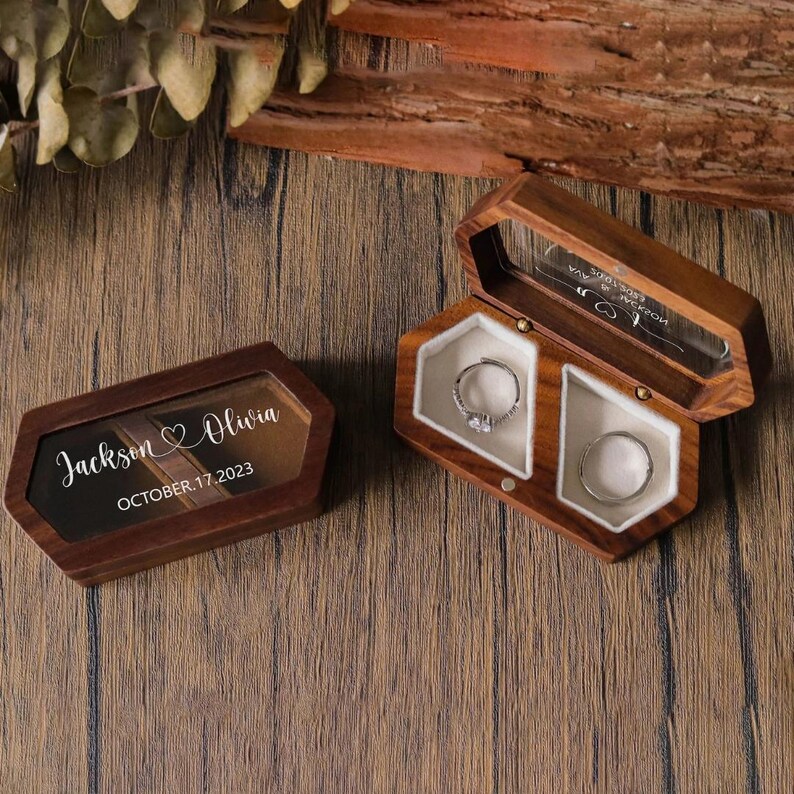 Personalized Wedding Ring Box, Custom Walnut Wood Ring Box, Engraved ...