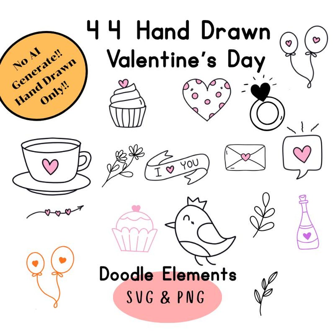 Hand Drawn Valentine Doodle Clipart SVG PNG Bundle for Cricut - Etsy