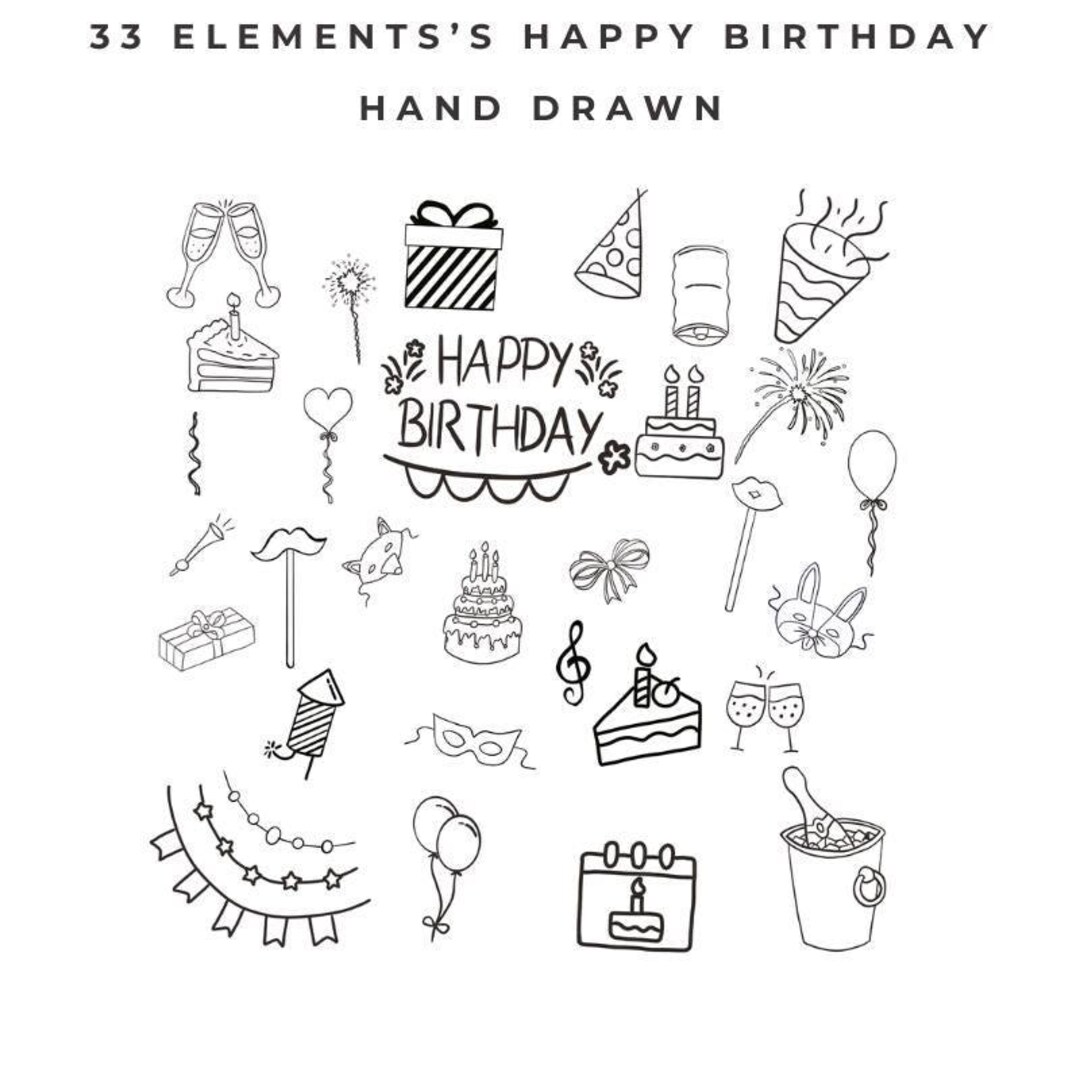 Birthday Doodle Clipart Set | Hand Drawn Party PNG - Etsy