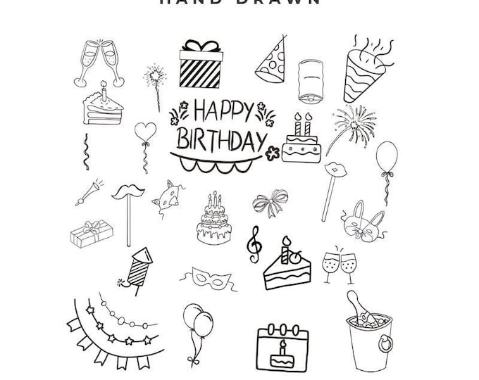 Birthday SVG for Girls - Birthday Doodle Clip Art - EPS - PNG - Hand ...