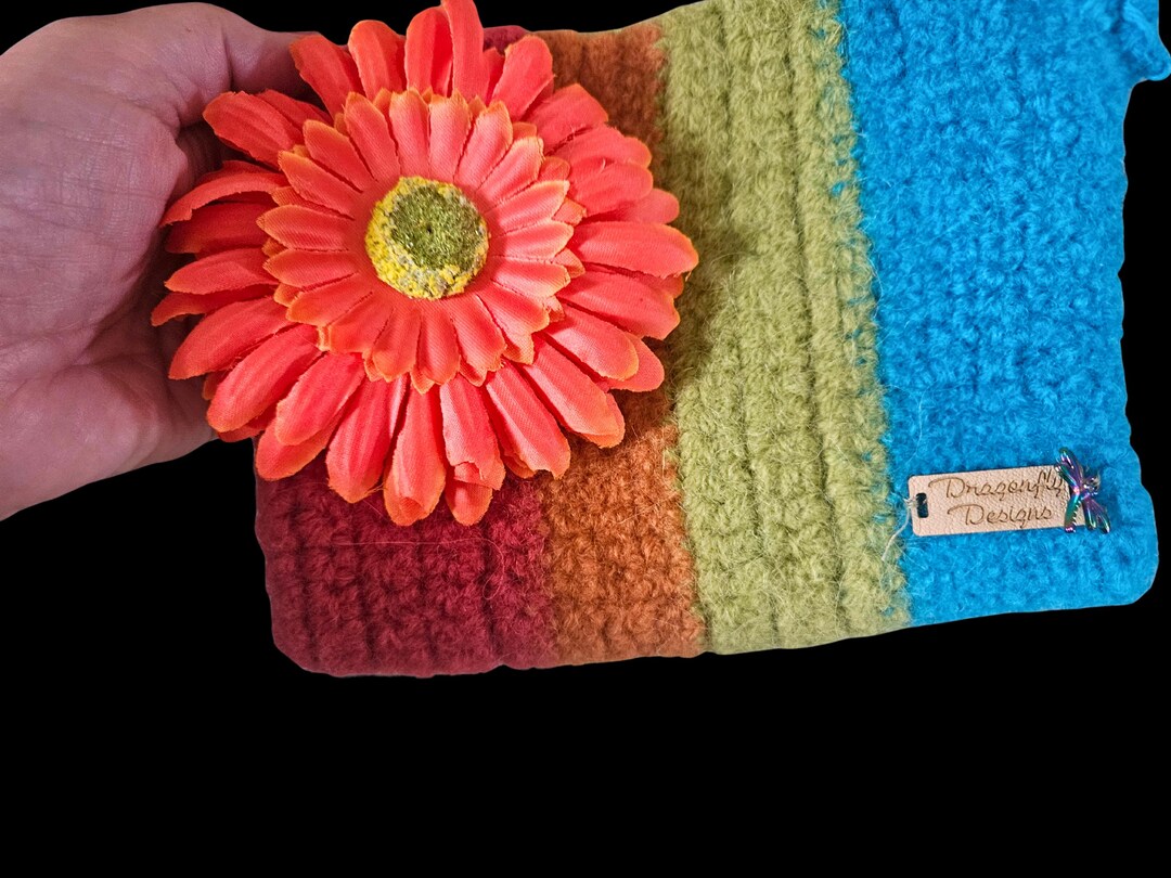 Handmade Crocheted Felted Wool Wristlet: Boho Multi-color Handbag ...