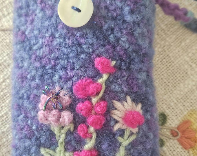 Crocheted Felted Wool Phone Case/ Glass Case: Embroidered Floral Boho ...