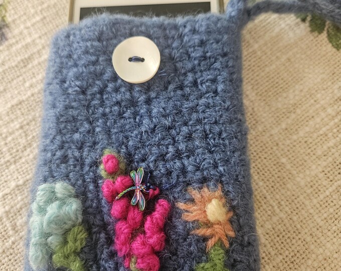 Crocheted Felted Wool Phone Case/ Glass Case : Embroidered Floral ...