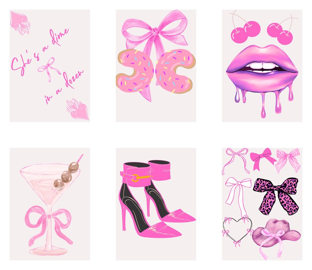Trendy Pink Bows Wall Art Set of 6 | Printable Coquette Bow Posters for ...
