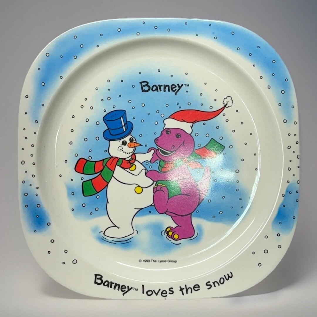 Barney Loves the Snow Plate 1993 Selandia the Lyons Group Square 91355 ...