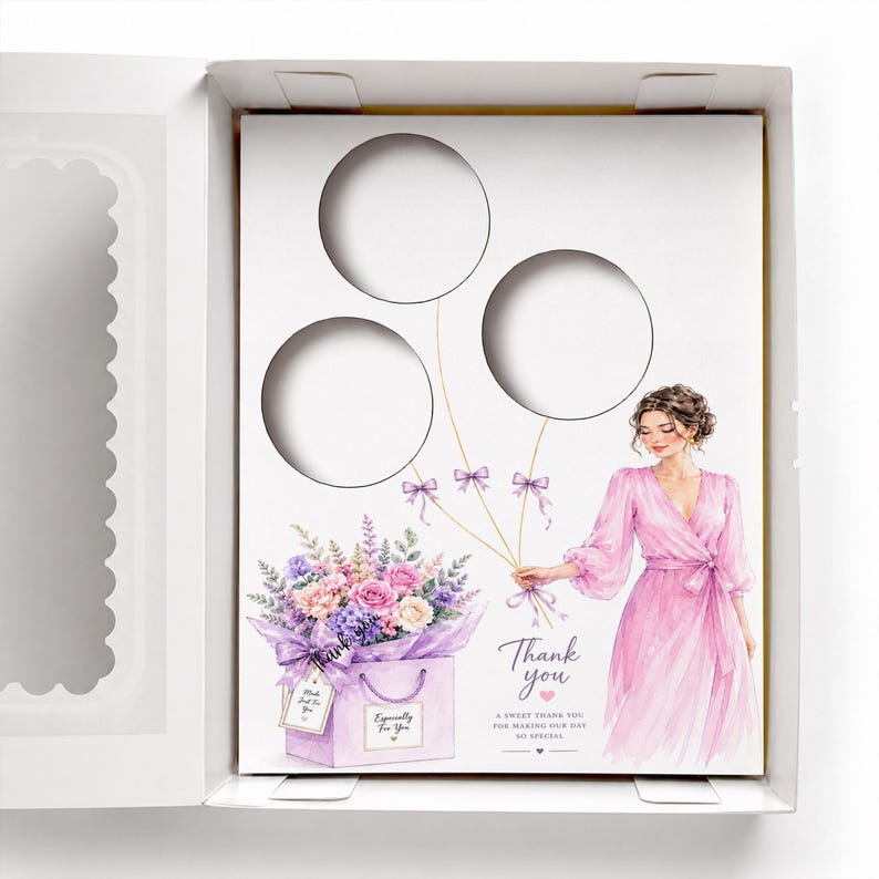 Thank You Cupcake Insert Template, Pink Floral Cupcake Bouquet Holder ...