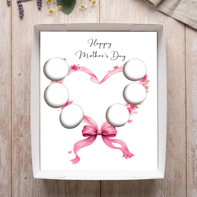 Mother’s Day Cupcake Bouquet Insert Template | Heart Shape Pink Ribbon ...