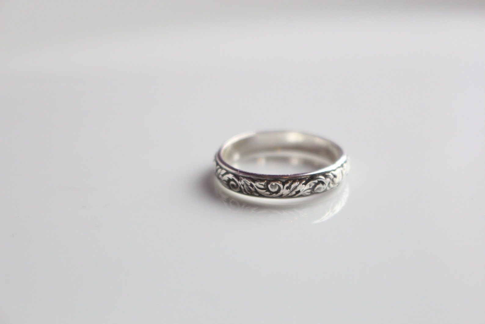 Floral Sterling Silver Ring Band, Handmade Swirl Pattern - Etsy