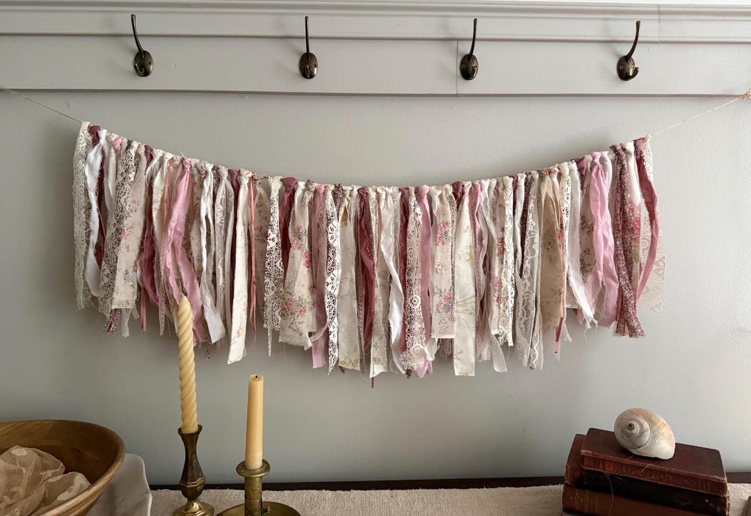 Shabby Chic Cottage Core Pink, Mauve Cream & Beige / Fabric and Lace ...