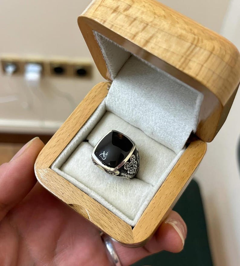 Yemni Blacknaqeeq Men Ring, Sterling Silver 925 Handmade Aqeeq Ring ...