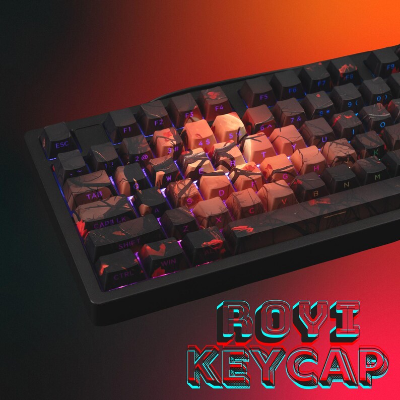 Dark Theme PBT Shine-through Keycap Set: Cherry Profile, Side-printed ...