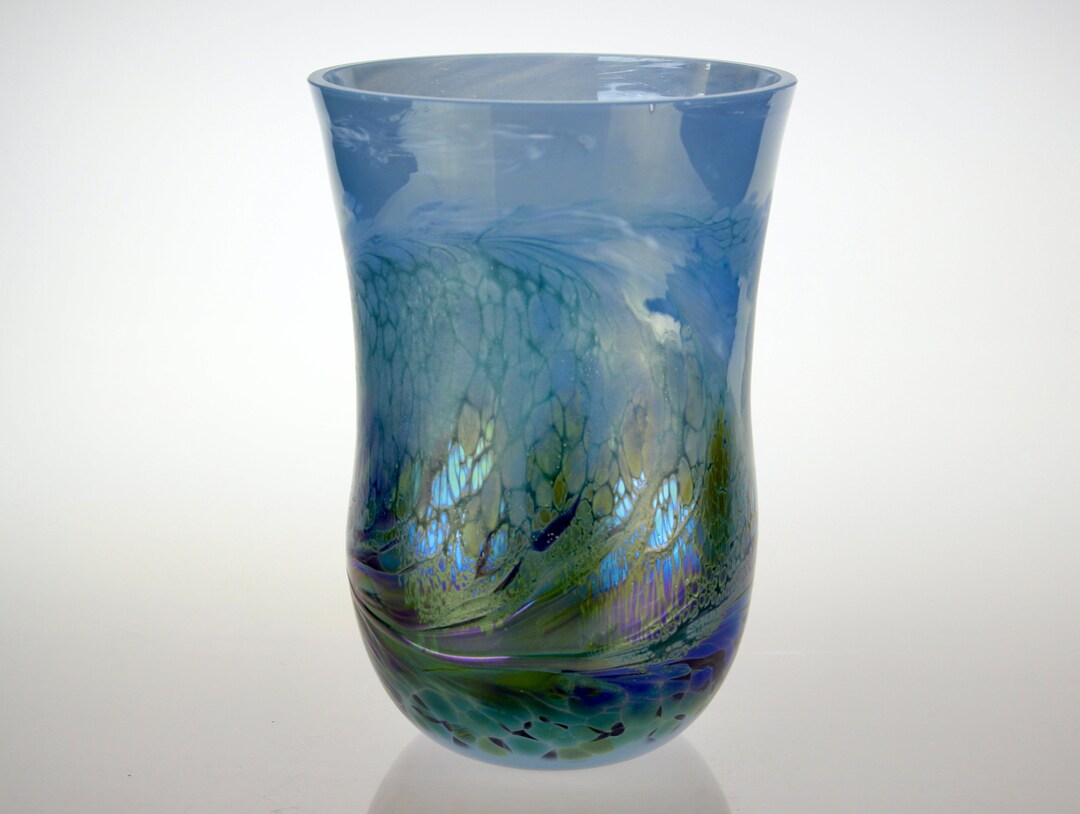 Ocean Blue Vase by Eric W. Hansen With Iridescent Accents - Etsy