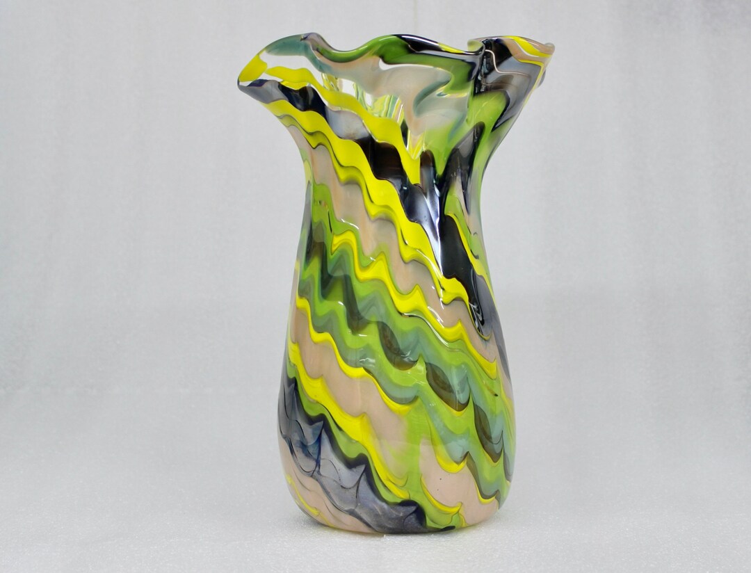 Hand Blown Art Glass Vase Colorful Twisting Canes - Etsy