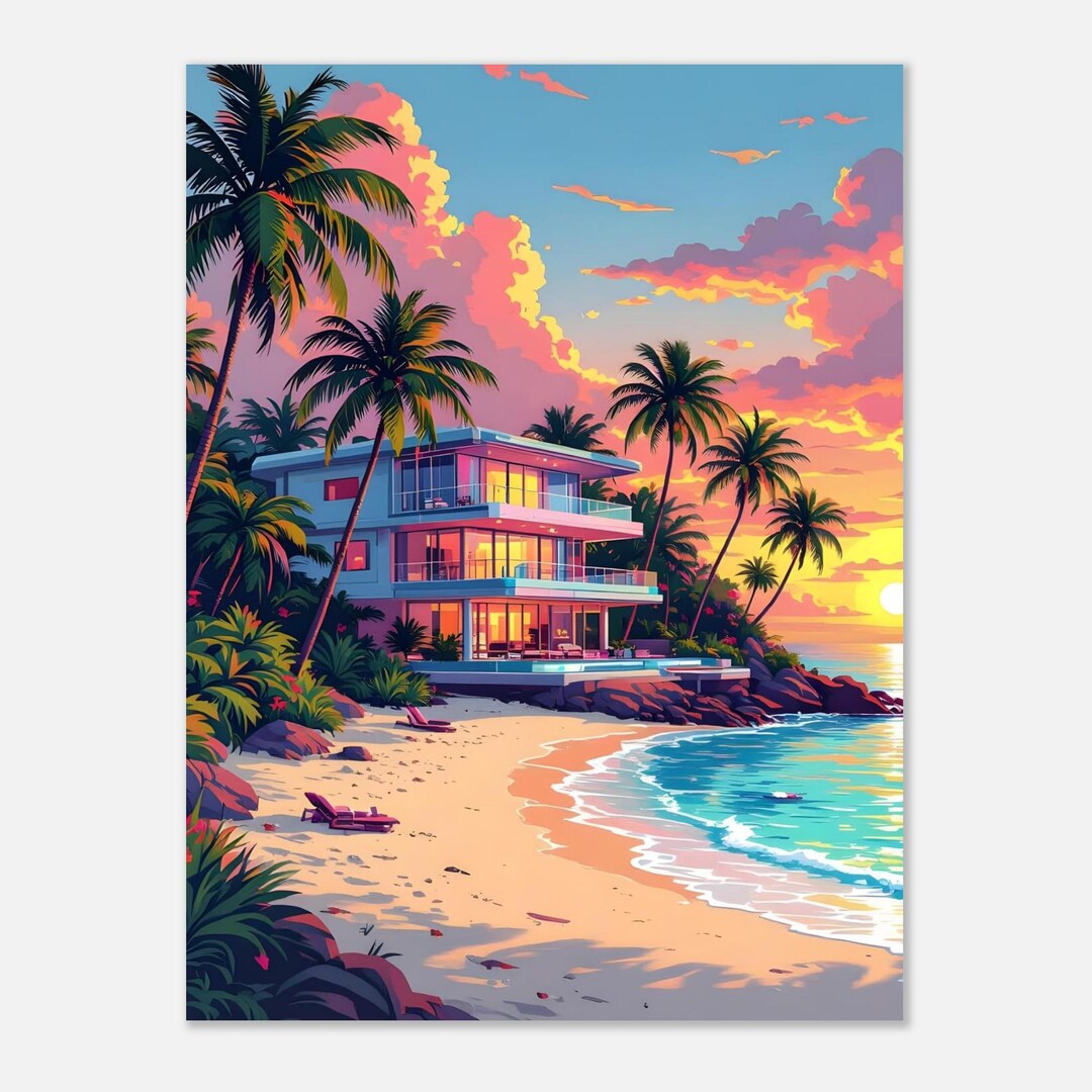 Poster Synthwave Beach Hotel 60 X 80 Cm / 24x32″ - Etsy