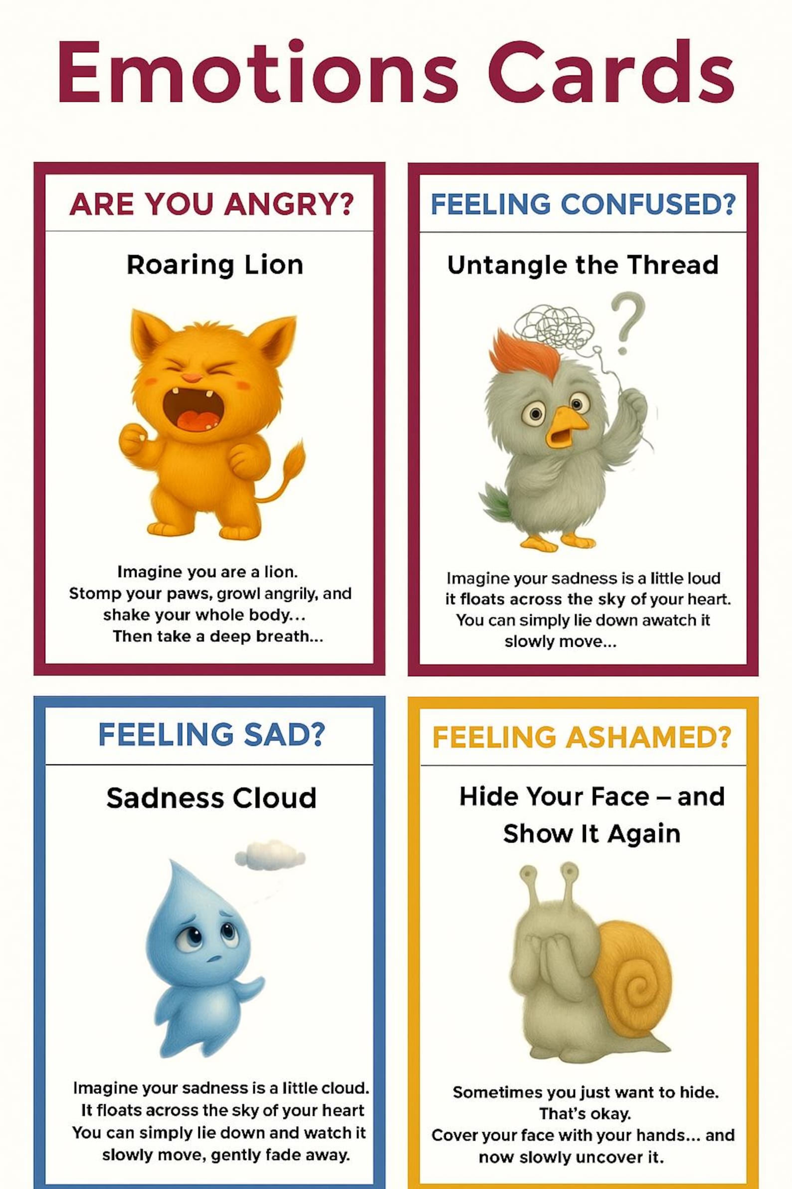 100 Emotion Cards Printable Toolkit for Parents Calm Down and Emotional ...