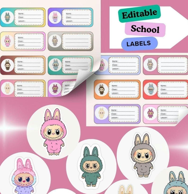 Editable Labubu School Labels | Cute Kids Name Tags | Printable Back-to ...