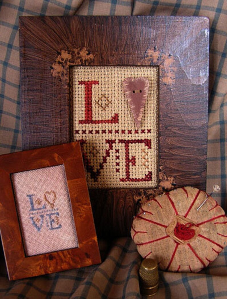 Love Simplified~cross Stitch Pattern and Painted Wooden Heart ...