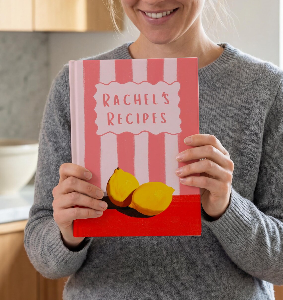 Personalized Pink Recipe Journal, Lemon Illustration Cookbook, Kitchen ...