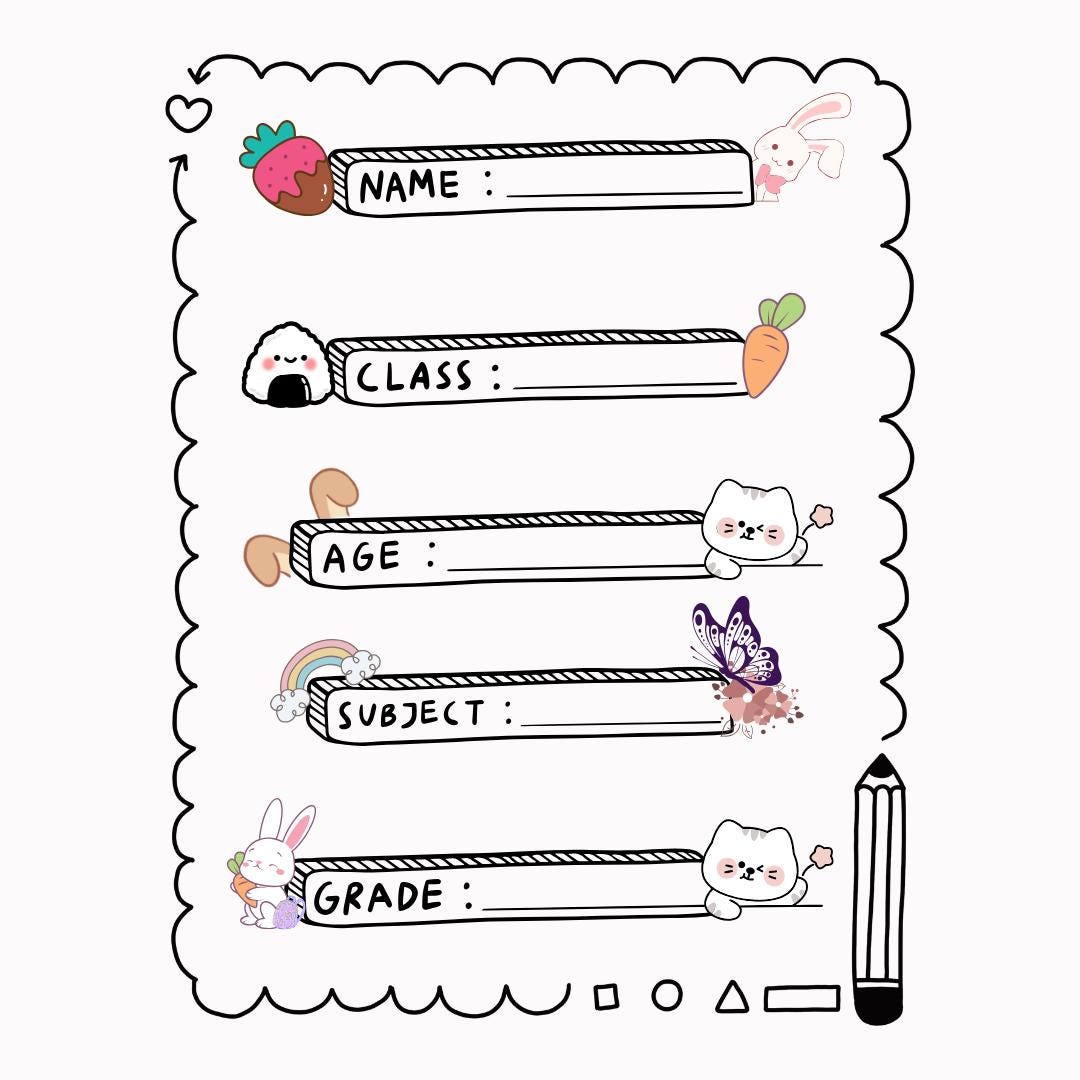 Personalized School Labels: Kawaii Stickers - Name, Class, Grade ...