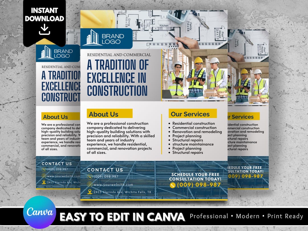 Construction Flyer Canva Template, Contractor Flyer, Remodeling Flyer ...