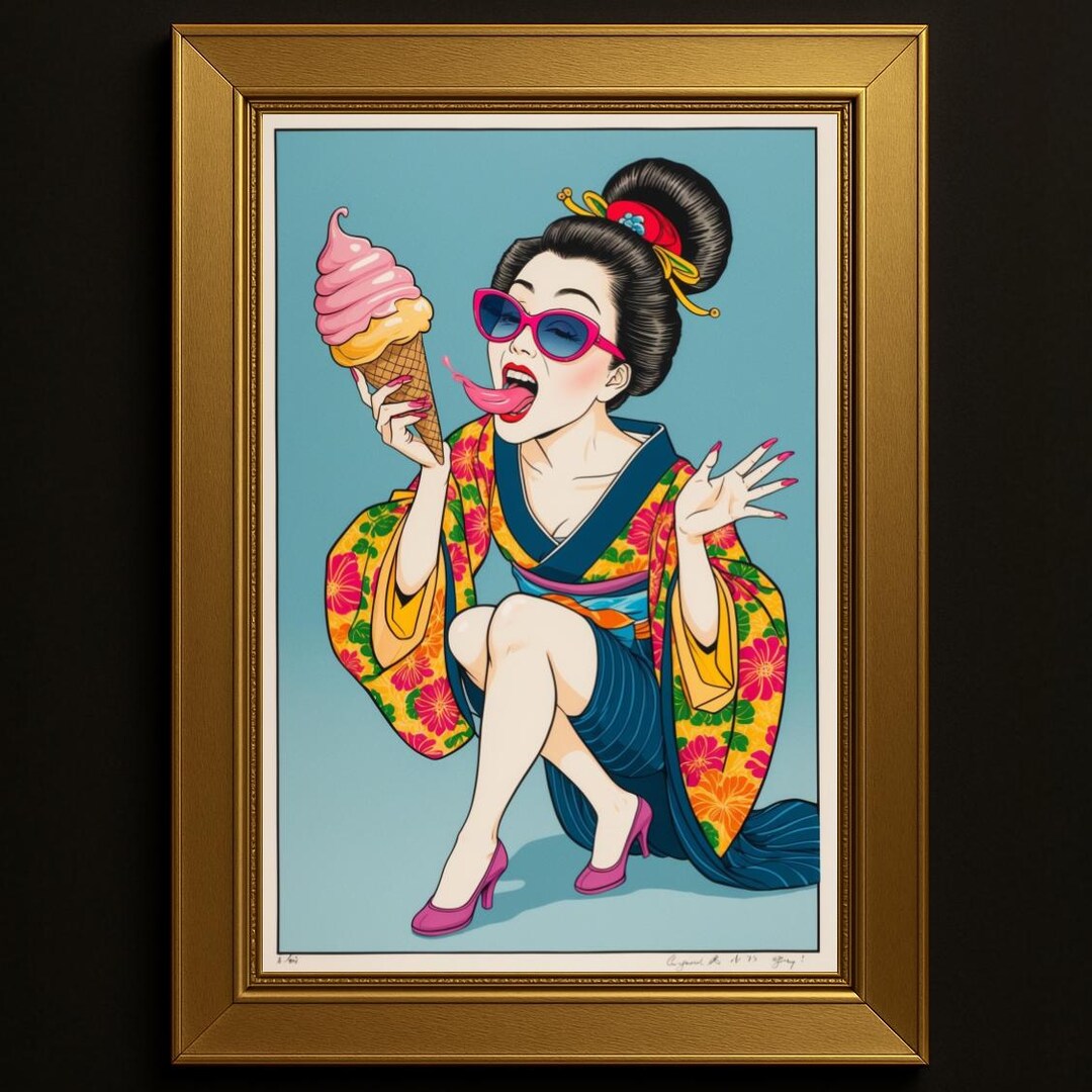 Neon Sakura Freeze / Dawnload Pop Art Poster / Retro Japanese Maiko Pop ...