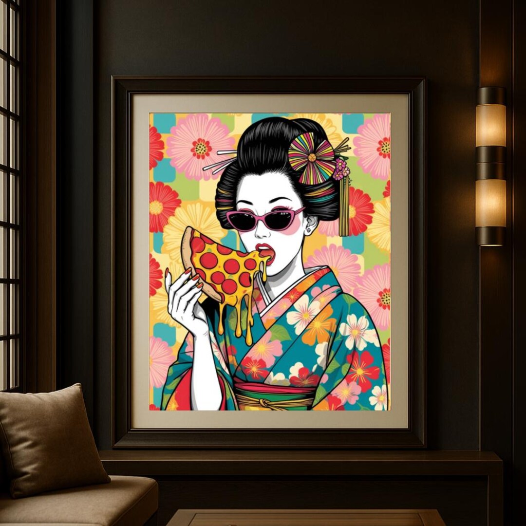 Sakura Slice Fantasy / Digital Pop Art Poster / Neon Japonism Pizza Art ...
