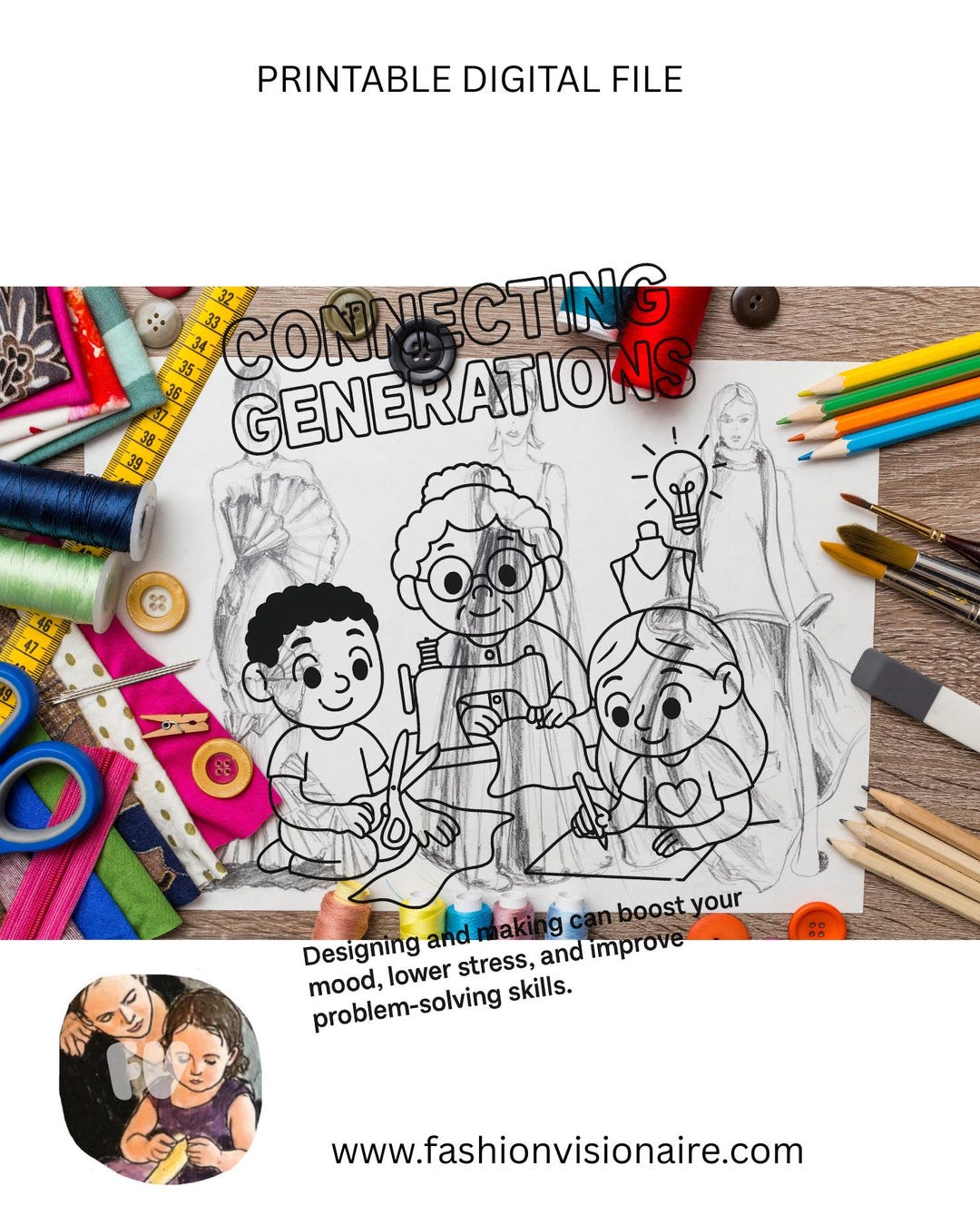 Connecting Generations Fashion Design Coloring Page, Printable ...