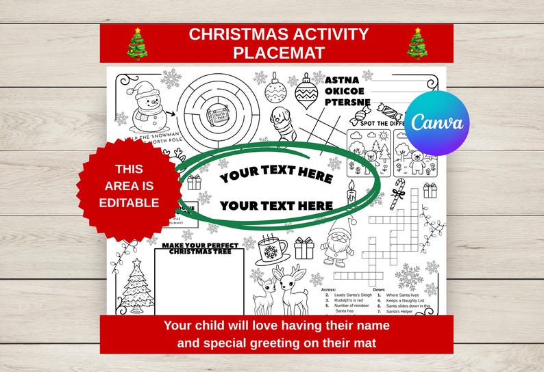 Editable Christmas Placemat Activity & Coloring Page, for Preschool to ...