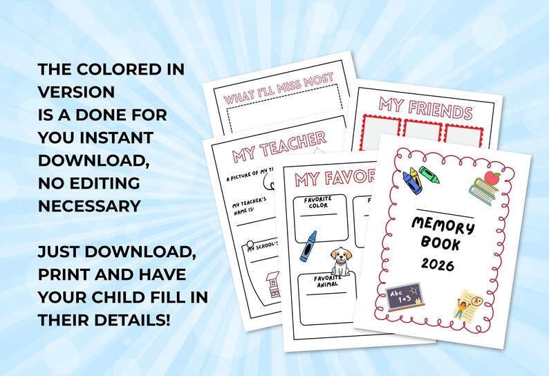Preschool Memory Book, Kids Keepsake Journey Pages, All About Me School ...
