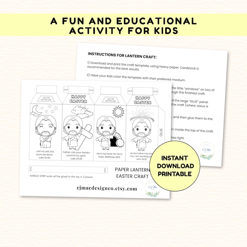 Easter Lantern Craft Color and Paste Printable Activity for Kids, Bible ...