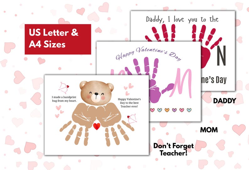Valentine's Day Handprint Craft Bundle, Toddler & Kids Paint Activity ...