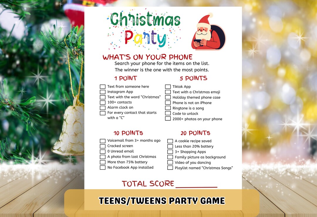 Christmas "what's on Your Phone" Party Game for Teens & Tweens (PDF ...
