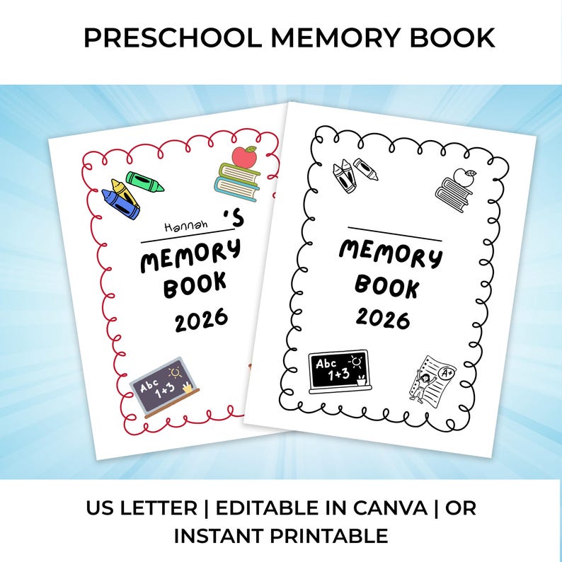 Preschool Memory Book, Kids Keepsake Journey Pages, All About Me School ...