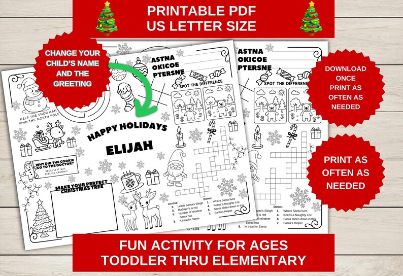 Editable Christmas Placemat Activity & Coloring Page, for Preschool to ...
