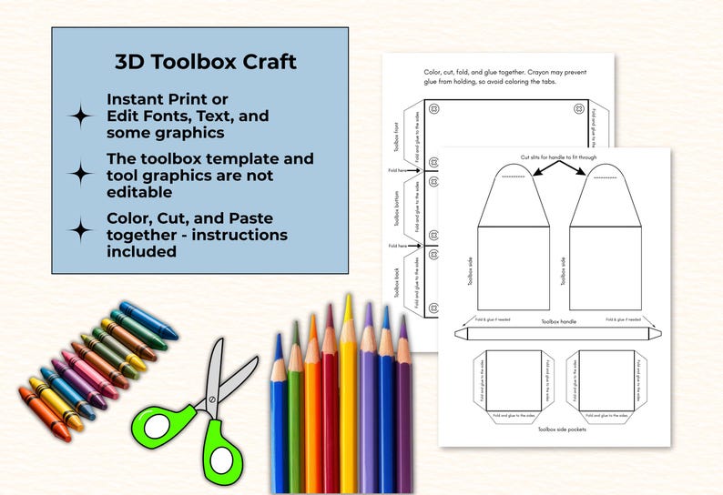 Father's Day Toolbox Craft, Toolkit Color Cut & Paste Activity for Kids ...