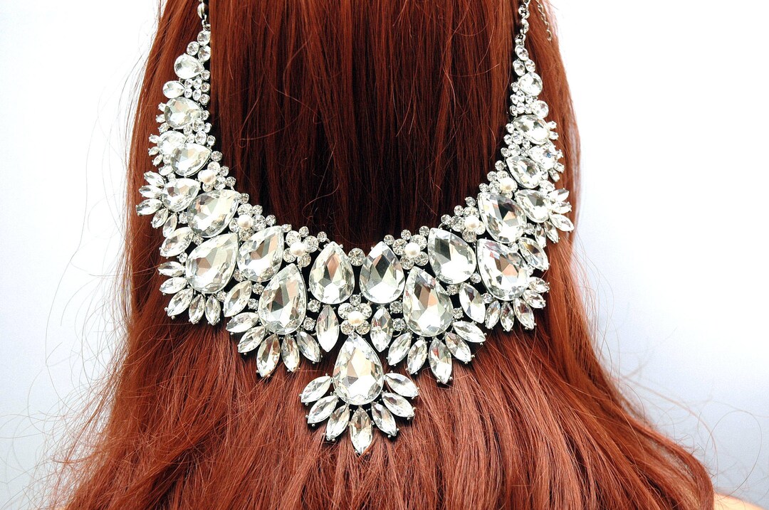 Statement Bridal Crystal Hair Chain Jewelry Headpiece Forehead Wedding ...