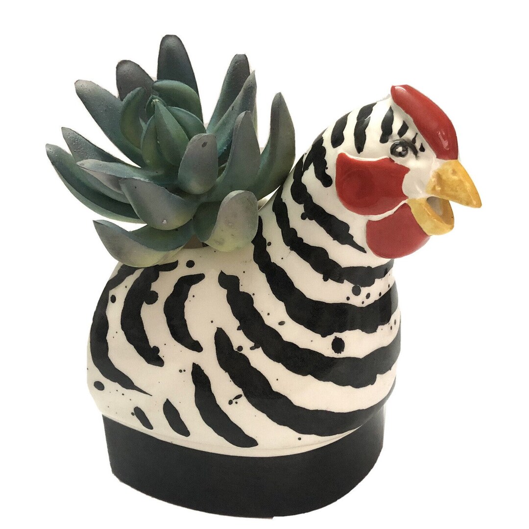 French Hen Planter Black White Stripes 3X5 Dept 56 - Etsy