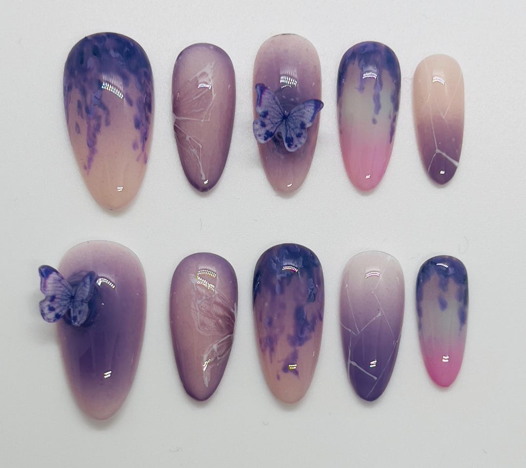 Handmade Shinobu’s Twilight” Butterfly Press-on Nails - Etsy