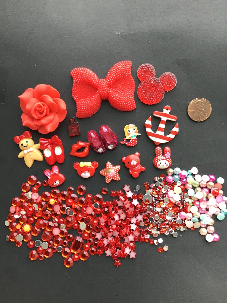 Kawaii Red Rhinestone Bow Big Red Rose Deco Diy Craft Cabochon | Etsy