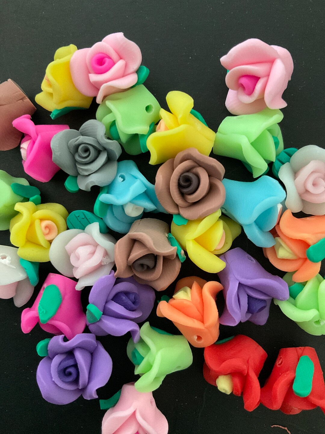 Kawaii Small Polymer Clay Rose Flower With Eyelet for Threading Deco ...