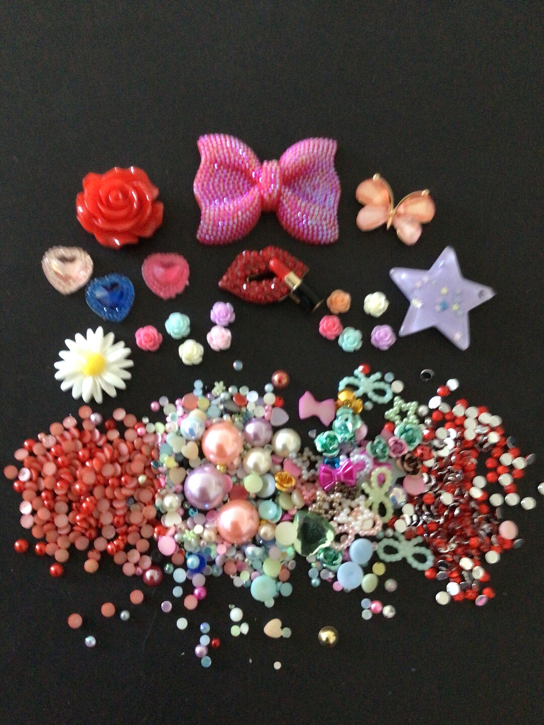 Kawaii Big Red Glitter Bow, Red Lips Charm, Butterfly Charm Deco Diy ...