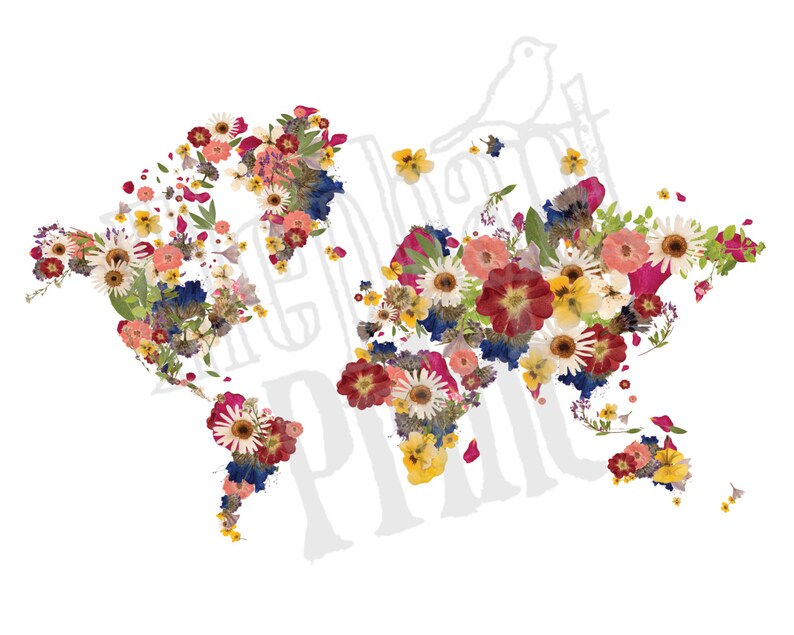 Floral World Map - Instant Download - Printable Art - Etsy