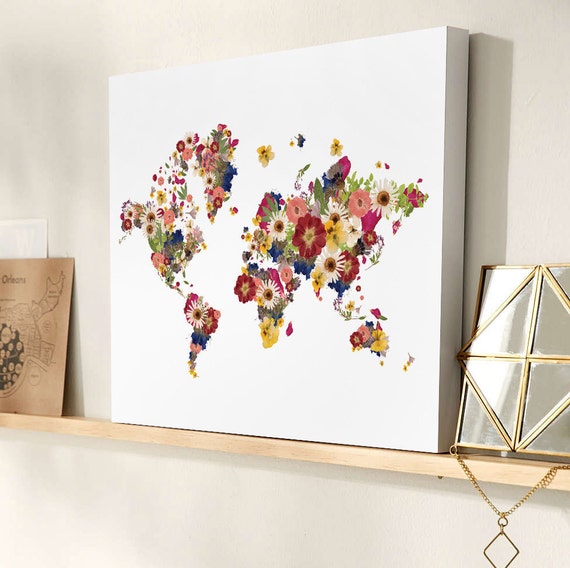 Floral World Map Instant Download Printable Art | Etsy