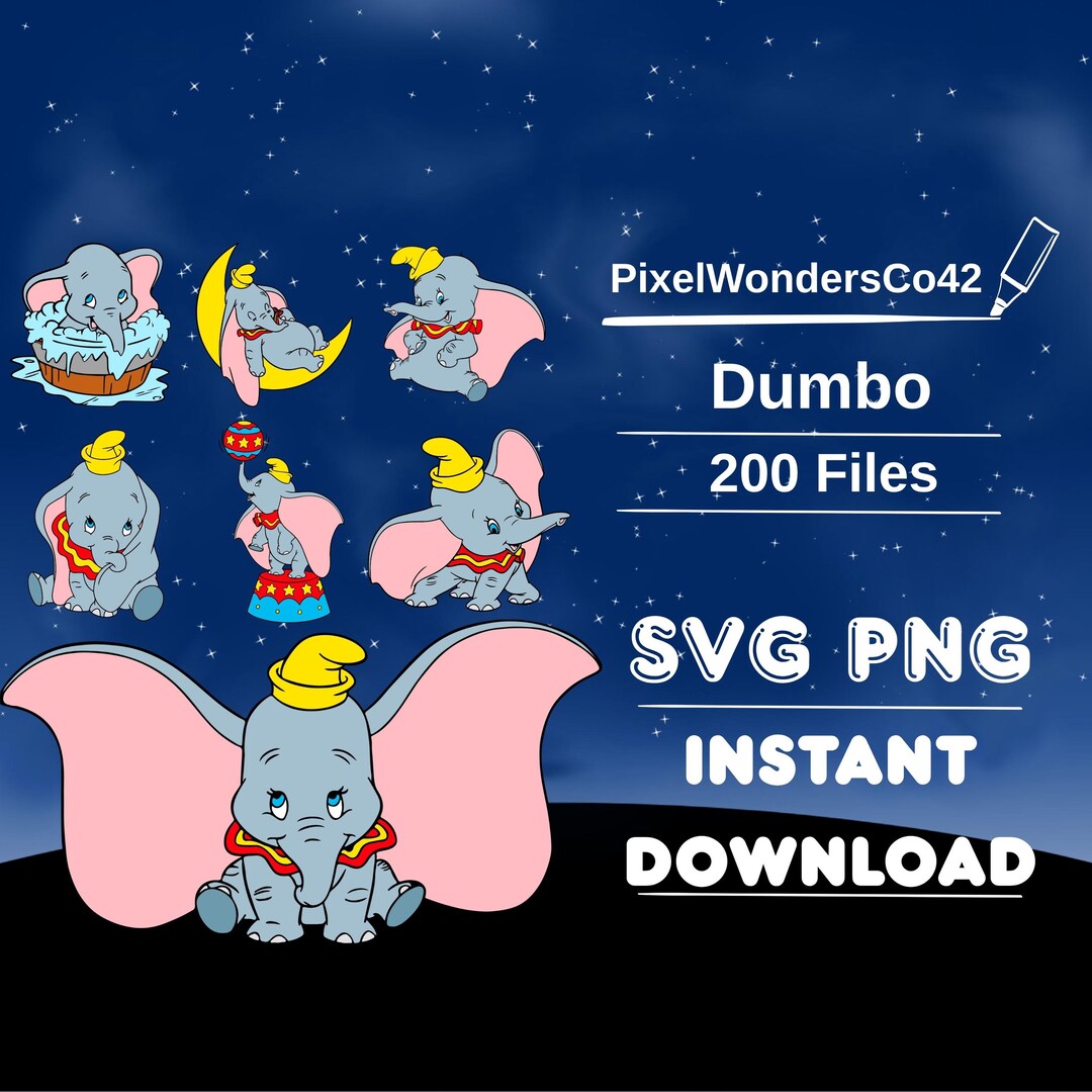 Dumbo SVG Clipart Bundle: Baby Elephant PNG Designs (digital Download ...