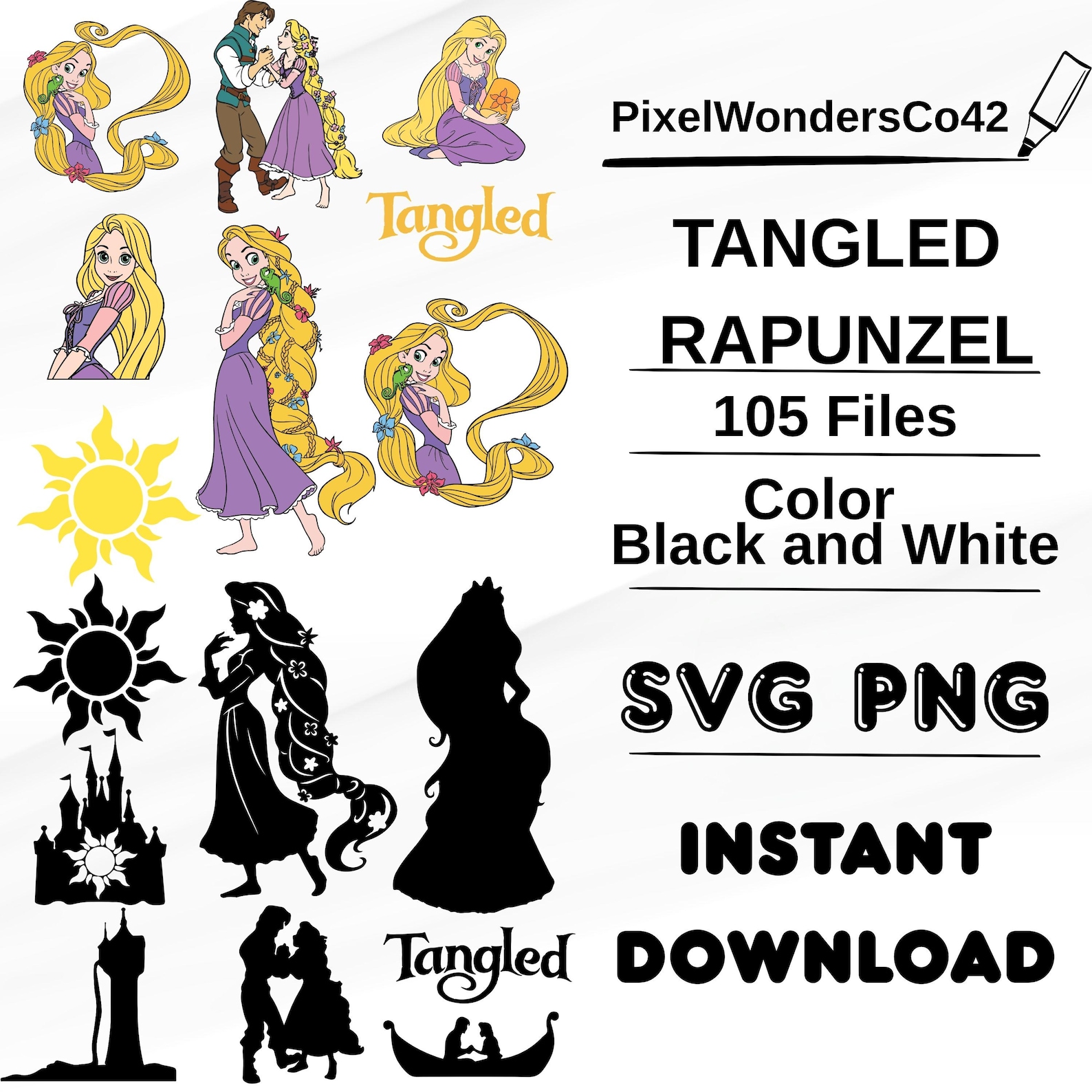 Rapunzel SVG Bundle: Tangled Princess Designs for Cricut (digital ...