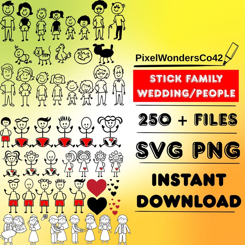 Wedding Stick Figure SVG, Family Clipart Designs (digital Download) - Etsy