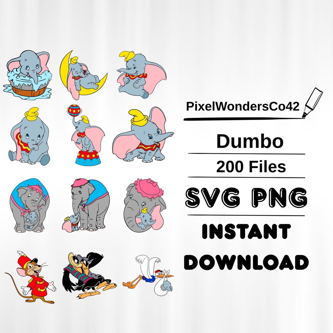 Dumbo SVG Clipart Bundle: Elephant PNG Designs (digital Download) - Etsy