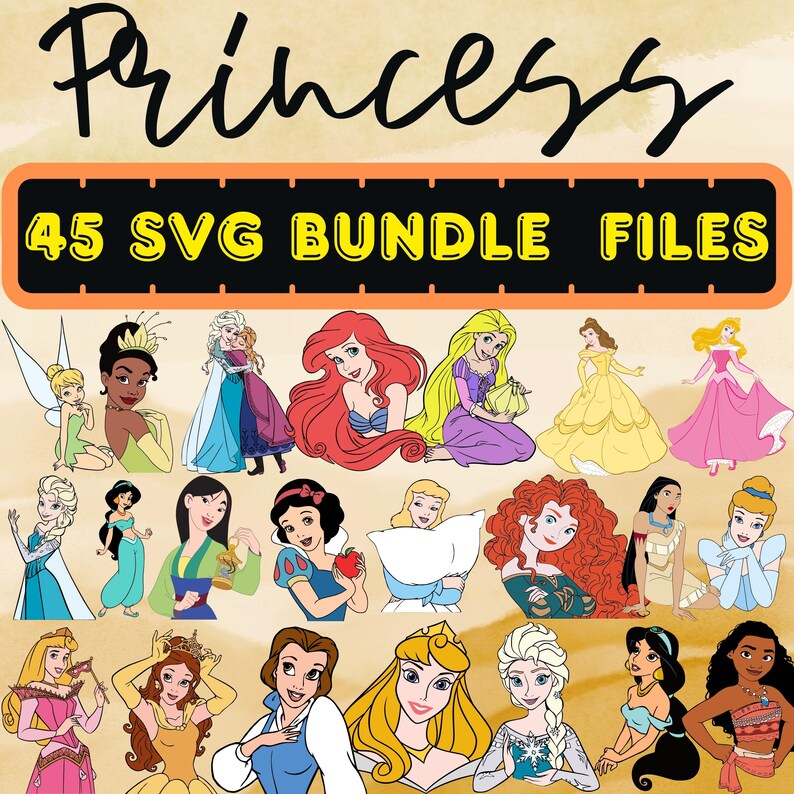 Princess SVG Clipart Bundle: Birthday Party Decor (digital Download, 45 ...