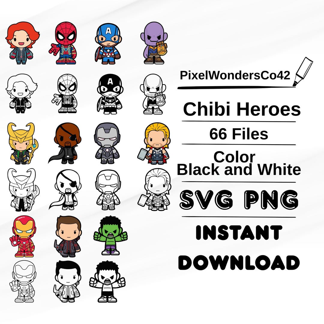 Chibi Superhero Clipart Bundle: SVG, PNG, DXF Files for Cricut - Etsy