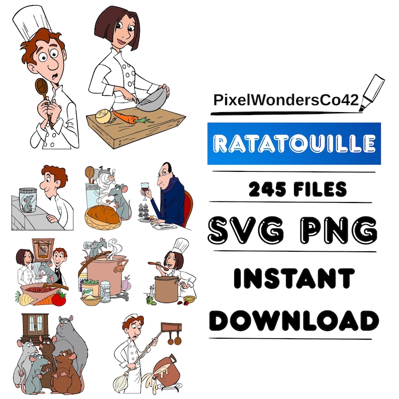 Ratatouille SVG Clipart Bundle: Remy Chef PNG Designs (digital Download ...